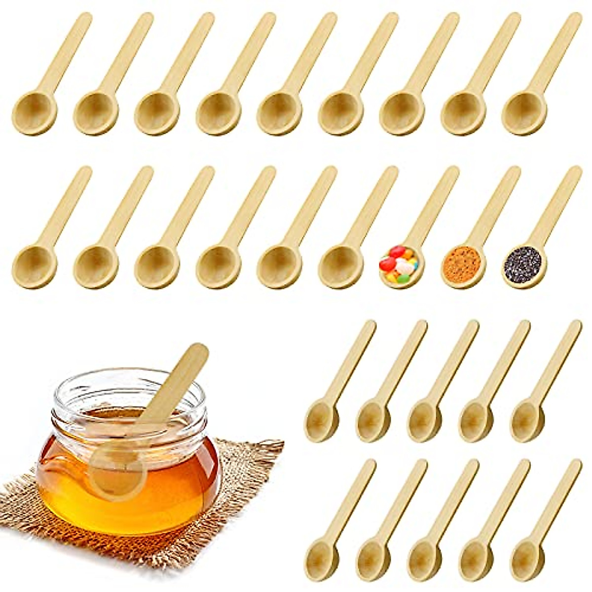 BILLIOTEAM 60 PCS Mini 3 Inch Small Wooden Spoons,Tiny Small Natural Wooden Bath Salt Scoop Tasting Spoon for Salt Seasoning Condiment Spice Sugar Coffee Honey