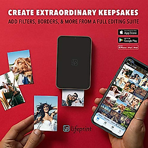 Lifeprint Ultra Slim Printer | Portable Bluetooth Photo, Video & GIF Instant Printer with Video Embed Technology, Editing Suite & Social App for iOS and Android | 2x3 ZINK Zero Ink Sticky-Back Film
