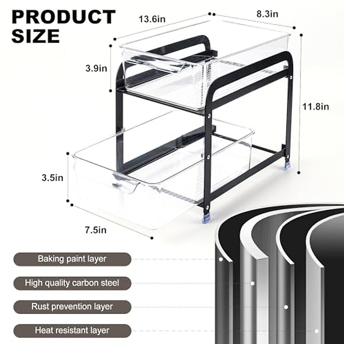 Clear Bathroom Under Sink Organizers and Storage,2 Tier Pull Out Cabinet Organizer,Multi-Purpose Slide-out Medicine Organizer Shelf,Kitchen Pantry Organizer,Under Vanity Storage Organizer