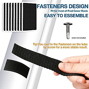 HENMI Pool Solar Cover Reel Attachment Kit,Solar Cover Reel Straps Solar Blanket Straps Kit for Universal In Ground Swimming Pool Including 8 Adhesive Nylon Straps and Tabs, 8 Cord Plates,8 Buckles