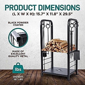 SereneLife Firewood Storage Rack - Heavy Duty Wood Stackers Organizer, 220 lbs weight Log Capacity, Stack up your Logs and Keeps it Dry, Suitable for any Seasons, Perfect for Indoor and Outdoors