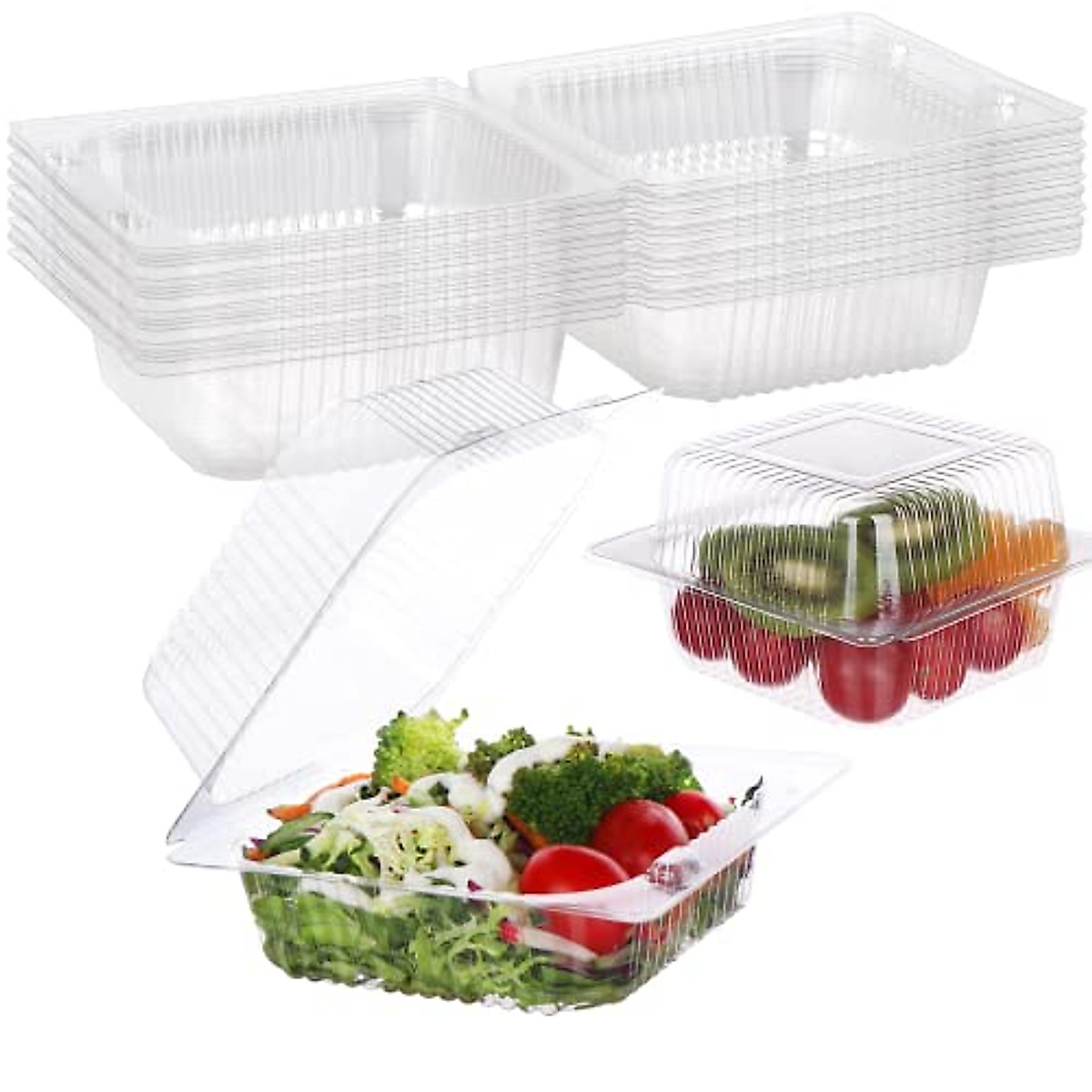 Clamshell Food Containers 50pcs Clear-Hinged Plastic Containers, Durable Dessert Containers for Cakes, Sandwiches, Salad and Fruits, Stackable Clear To Go Plastic Containers Keep Your Food Fresh