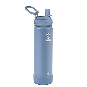 Takeya Actives Insulated Stainless Steel Water Bottle with Straw Lid, 24 Ounce, Bluestone