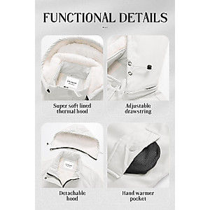 Chrisuno Women's Long Bubble Coat Faux Fur Padded Winter Parka Puffy Warm Jacket With Detachable Hood White M