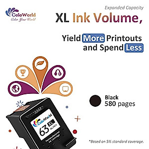 ColoWorld Remanufactured Ink Cartridge Replacement for HP 63XL 63 XL Work with Envy 4520 3634 OfficeJet 3830 3831 5252 4650 5258 5255 DeskJet 3636 3630 1112 1110 3637 3639 Printer (1 Black)