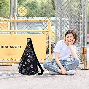 HUA ANGEL Travel Sling Bag, Trendy Crossbody Bags Hiking Backpack Purse Chest Bag One Shoulder Daypack with Convertible Strap