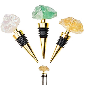 Yougoals Crystal Wine Stoppers Set of 3, Natural Gemstone Wine Stoppers for Wine Bottles, Decorative Wine Bottle Stoppers with Gift Box for Wedding, Party (3pcs Crystal)