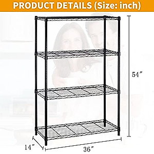 YYkokocat 4 Tier Adjustable Shelving Unit 1000Lb Capacity Metal Storage Shelves Heavy Duty Wire Shelf for Bathroom Kitchen Pantry Steel Wire Rack Shelf Organizer, 36" W x 14" D x 54" H, Black