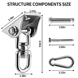 Hammock Hanging Kit, Huazu Hammock Chair Hanging Kit 360° Rotating 1000 lb Capacity Heavy Duty, for Swing, Chair, Yoga, Playground, Multiple Indoor Outdoor Gym