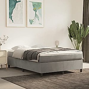 vidaXL Box Spring Bed with Mattress Home Bedroom Mattress Pad Double Bed Frame Base Foam Topper Furniture Light Gray 53.9"x74.8" Full Velvet
