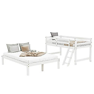 Twin Over Full Bunk Bed with Ladder & Safety Guard Rails,Solid Wood Bunk Beds for Dorm,Bedroom,Guest Room, Can Be Separated Into Twin/Full Size Bed