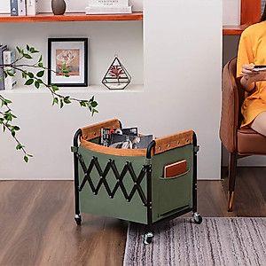 Whitsunday Home Clothes Laundry Storage Organizer Foldable Cart Basket with Rolling Wheels (Standard Size, Green)