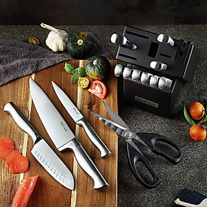 McCook MC21 German Stainless Steel Knife Block Sets with Built-in Sharpener + MCW12 Bamboo Cutting Board(Large, 17”x12”x1”)