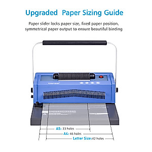 TIANSE Spiral Coil Binding Machine, Manual Book Maker Punch Binder with Electric Coil Inserter, Disengaging pins, Adjustable Side Margin, Comes with 100pcs 5/16'' Plastic Coil Binding Spines & Plier