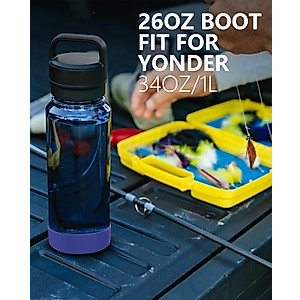 ALIENSX Protective Bottom Boot for YETI Rambler 26oz and Yeti Yonder 34oz Water Bottles, Anti-Slip Silicone Sleeve Cover, Travel Pet Bowl for Dog Cat Food Feeding (Black)