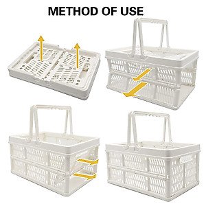 ZHJINGYU crates for storage,plastic baskets for organizing,collapsible shopping basket,foldable crate with Handles,collapsible storage crate,car basket,for Kitchen,Bathroom,Medicine (White, S)