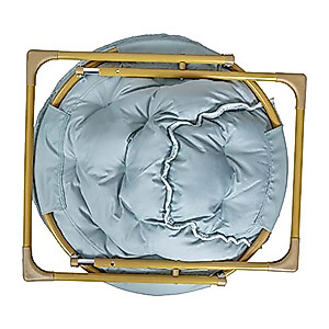 Flash Furniture Gwen 38" Oversize Portable Faux Fur Folding Saucer Moon Chair for Dorm and Bedroom, Set of 1, Dusty Aqua/Soft Gold