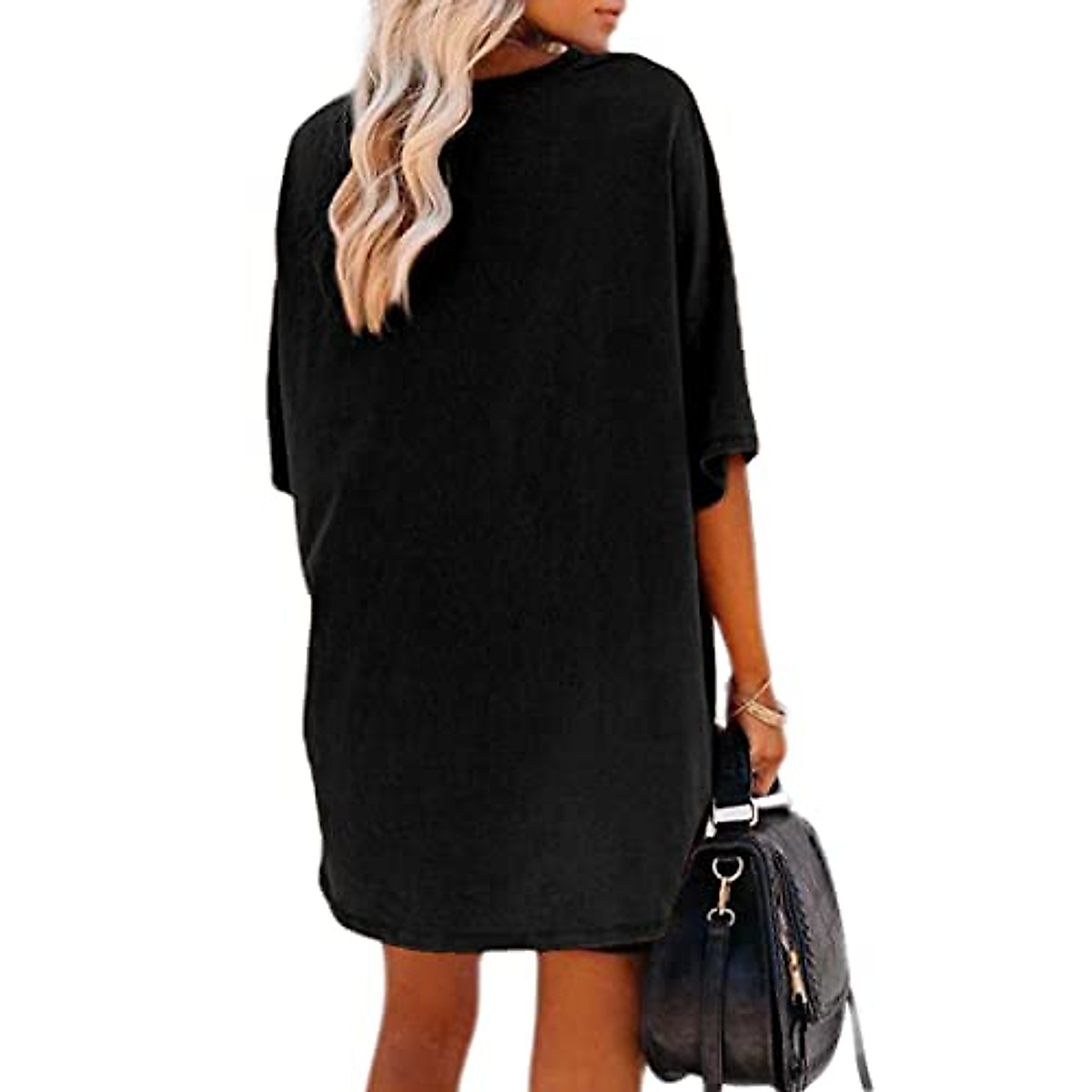 Remidoo Women's Oversized T Shirt Solid Short Sleeve Distressed Solid Tees T-Black Large