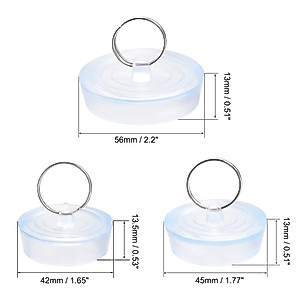 uxcell Drain Stopper, 3 Sizes Rubber Sink Stopper Plug 37mm/41mm/52mm with Hanging Ring Clear Blue for Bathtub Kitchen and Bathroom 1Set (3 Pieces)