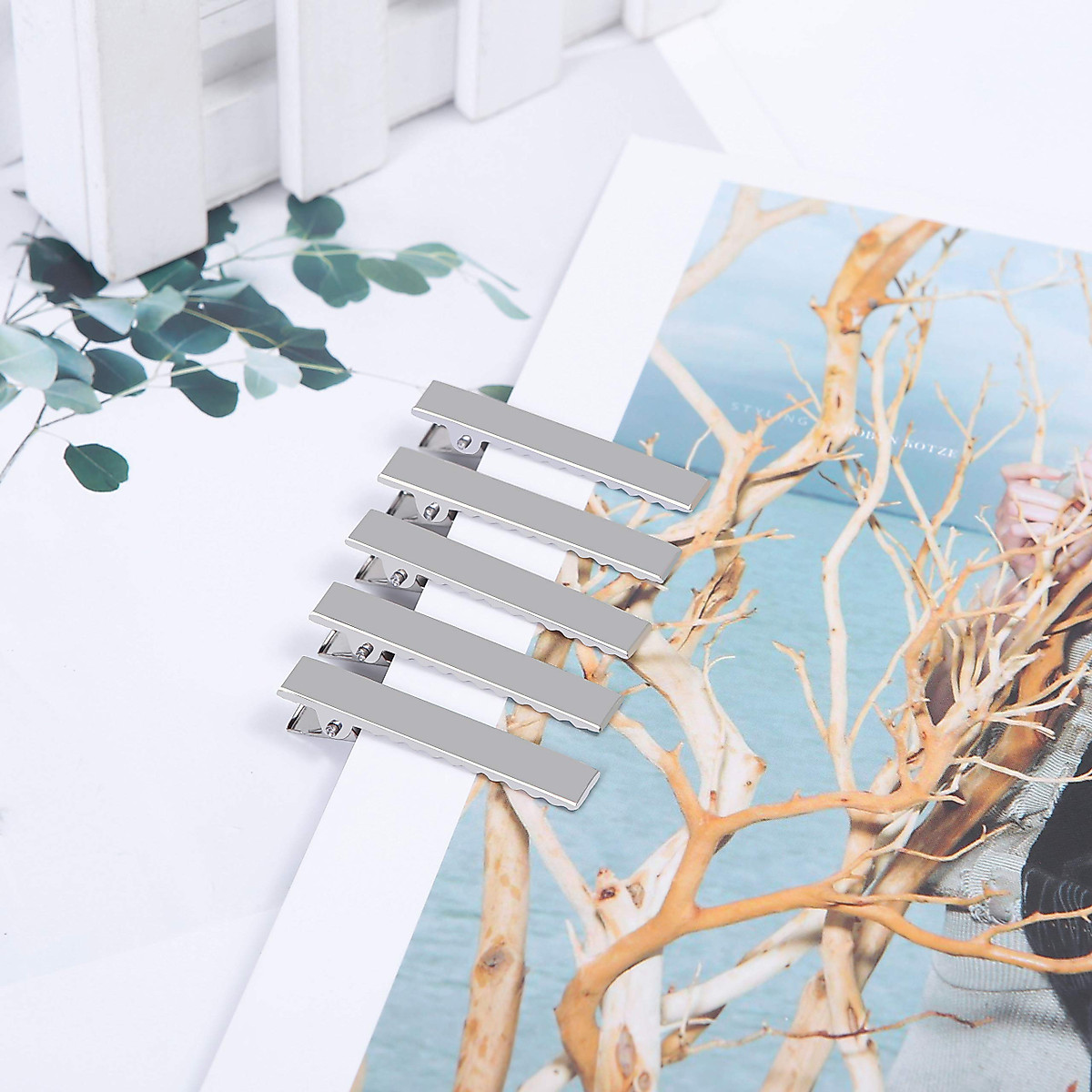 Elcoho 150 Pieces Metal Hair Clips Single Prong Alligator Clips Curl Clips Silver Hairbow Accessory