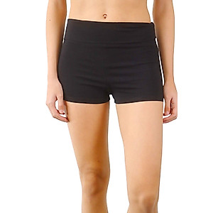 Pure Look Women’s Fold Over Waist Stretch Cotton Active Yoga Shorts, Large, Black
