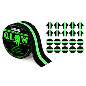 Anti-Slip Glow in The Dark Grip Tape - Non-Slip Adhesive Grip for Slippery Suerfaces, Stairs, Rails, Steps, Gaffers, Tread, Traction - Bonus 10 Dots and 10 Stars - 2 Inches Wide by 14 Feet Long - Ind