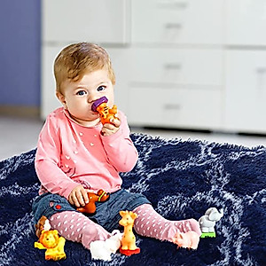 4X6 Feet Navy Blue Soft Area Rug for Bedroom Living Room Furry Big Plush Fuzzy Rugs Luxury Fluffy Rug for Girls Boys Kids Room Shaggy Carpet (4X6 Feet, Navy Blue/White)