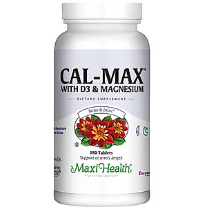 Maxi Health Calcium Magnesium Supplement with Vitamin D3 and Boron - Kosher Bone Health & Nighttime Formula, Calcium Citrate CalMag & Vitamin D (180 Tablets)