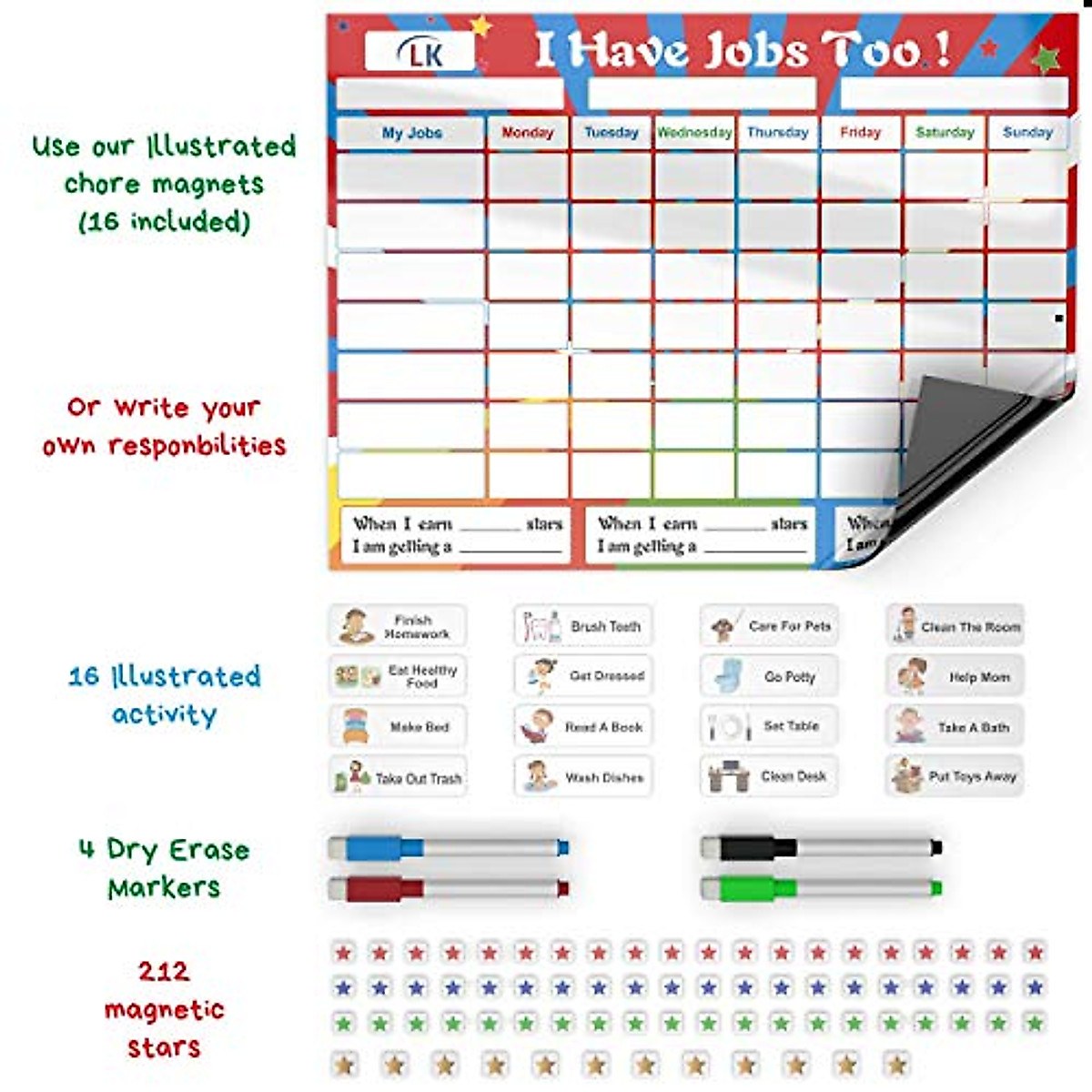 Alomar Kids Chore Chart for Multiple Kids - Magnetic Dry Erase Responsibility Chart for Daily Routine Reward System - Great for 1 or Multiple Children - with Bonus Stars and Chore Ideas! - 16" x 12"