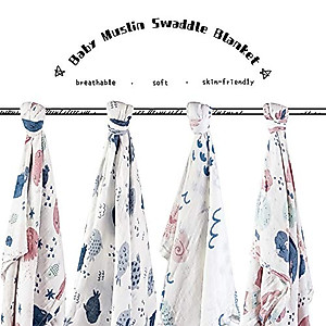 Viviland Muslin Swaddle Blanket, Baby Swaddle Blanket for Boys & Girls, Nursery Receiving Blanket for Newborn, Baby Swaddle Wrap Soft Silky & Breathable, 4 Packs, 47 X 47In, Mermaid & Sea