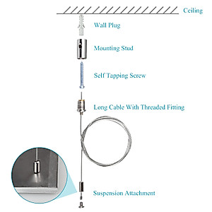 OTTFF 16 Pcs Lighting Light Suspension Cables Kit Steel Hanging Chains, Per Strip Load 6.6 Ib & 3 ft for LED Panel Light LED Shop Lights Aquarium Lights, Attachments Included