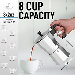 Zulay Classic Italian Style 8 Espresso Cup Moka Pot, Classic Stovetop Espresso Maker for Great Flavored Strong Espresso, Makes Delicious Coffee, Easy to Operate & Quick Cleanup Pot (Silver)
