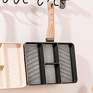 Divided Grill Pan, Aluminum Nonstick Divided Stove Top Grill Pan 4 Section Breakfast Pan with Divider for Indoor Cooking Divided Frying Pan Breakfast Grilling Pan for Frying Eggs Steak(Black)