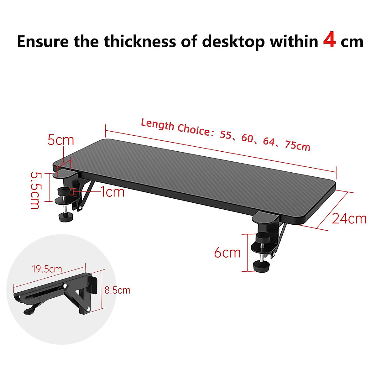 OUGIC Ergonomics Desk Extender Tray, 29.5"x9.5" Punch-Free Clamp on, Foldable Keyboard Drawer Tray, Table Mount Arm Wrist Rest Shelf, Computer Elbow Arm Support