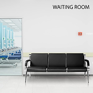 OmySalon Waiting Room Reception Bench, PU Leather Furniture Guest Seating Lobby Conference Chairs with Armrest for Clinic Office Airport Barber Salon Bank