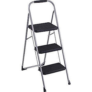 Cosco 11408PBL1E Three Big Folding Step Stool with Rubber Hand Grip, Platinum & Command Broom & Mop Grippers, Multi-Use Gripper, Holds up to 4 lbs, 2-Pack