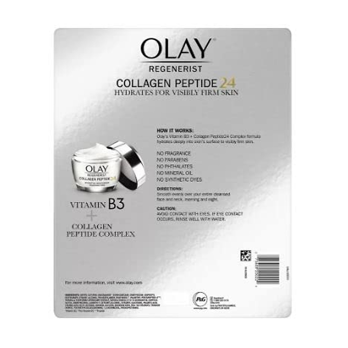 Olay Regenerist Collagen Peptide 24 Face Moisturizer with Niacinamide, Pack of 2 of 1.7 Oz. in Blister Pack for Firmer Skin, Anti-Wrinkle Fragrance-Free