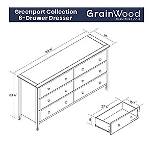 Grain Wood Furniture Greenport 6-Drawer Dresser, Brushed Walnut