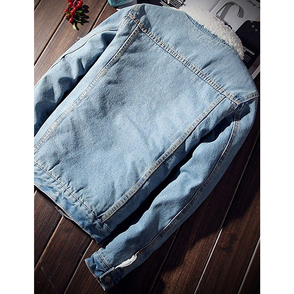 Springrain Men's Sherpa Fleece Lined Denim Jacket Warm Winter Trucker Jacket Cowboy Jean Jacket(LightBlue-M)