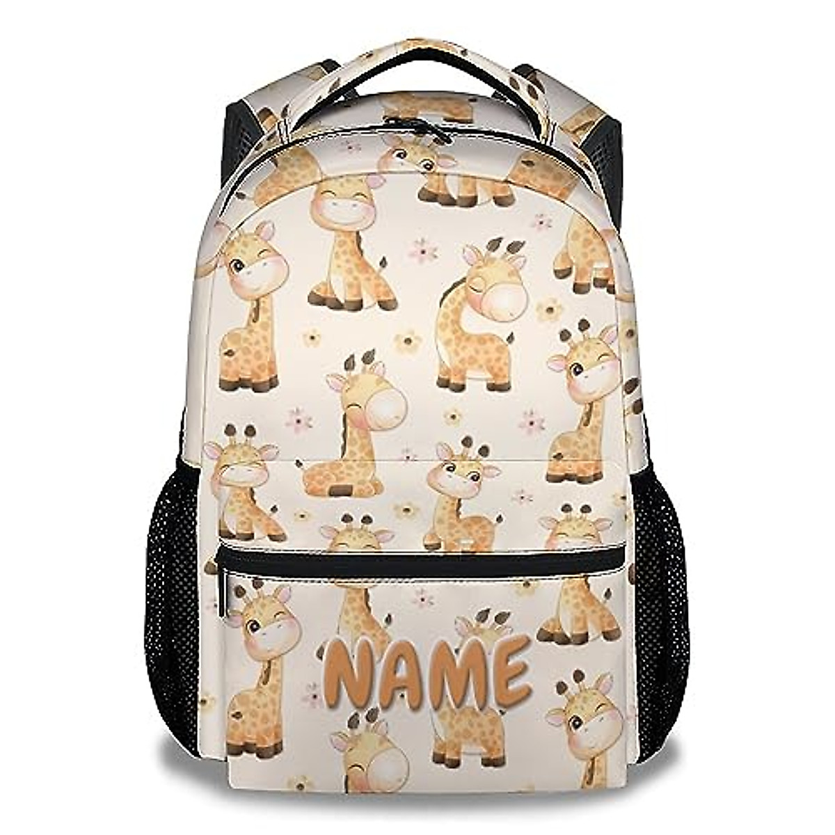 UNIKITTY Personalized Giraffe Backpack for Girls Boys, 16 Inch Yellow Backpacks for School, Cute, Large Capacity Bookbag for Kids Travel
