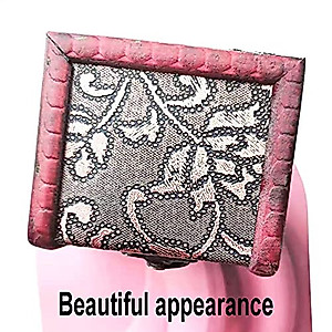 Markeny Jewelry Box Vintage Handmade Box with Mini Metal Lock, 4 Styles Pattern Wooden Rings Case Box, Square