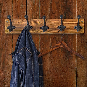 WEBI Rustic Coat Rack Wall Mount,5 Cast Iron Coat Hooks Wall Mounted,Heavy Duty Antique Vintage Hooks for Hanging Coats,Jacket,Clothes,Black