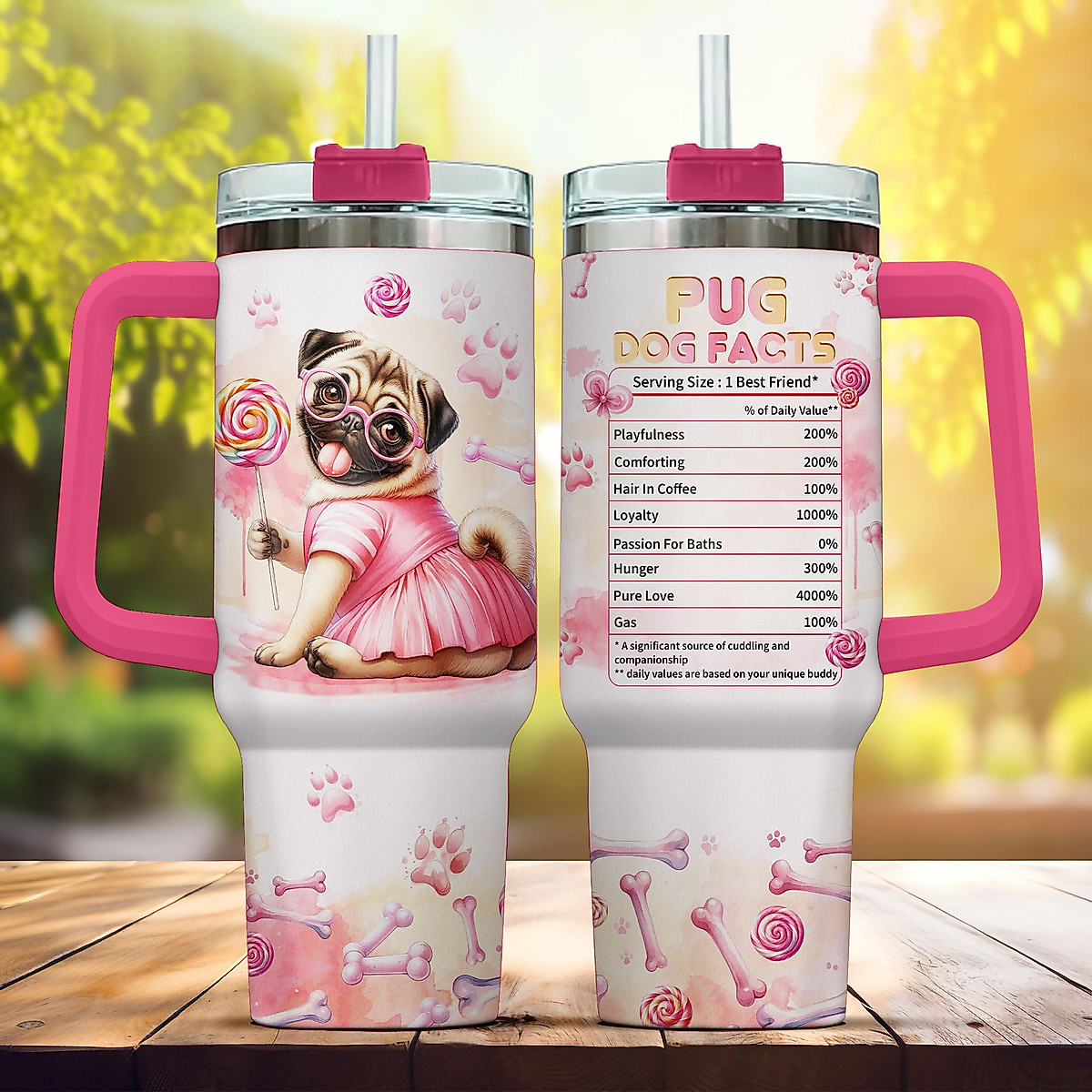 99WHALE Dog Mom Gifts, Quartz Camelia Adults Yellow Women Parade Coffee Handle Simple Hot Cups Worlds Primrose, Funny Pug Dog Nutrition Facts, Tumbler 40 Oz With Handle Lid And Straw