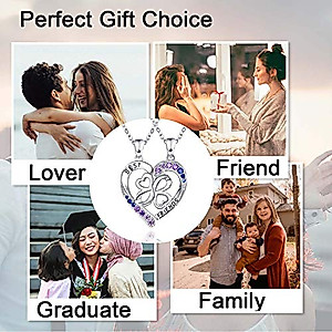 Best Friend Necklace for 2 Set, 925 Sterling Silver BFF Half Heart Pendant, Best Friend Engraving with Blue Purple Graduated Rhinestone, Sister Necklace Set Jewelry Birthday Valentine Gift for Women Daughter BFF Sisters