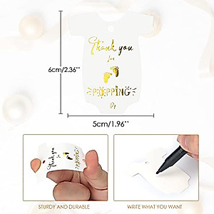 joycraft 100PCS Thank You for Popping by Tags,Gold High-end Cardstock Baby Onesie Favors Labels with Jute String,Personalized Gift Tags for Baby Shower and Brithday Party（2.36"x1.96")
