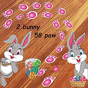 CCINEE 60 Pieces Easter Bunny Footprint Stickers for Floor Decorations Bunny Paw Print for Home Party Egg Hunt Game Supplies 12 Sheet