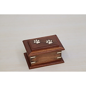 Wooden Brass Paw Print Pet Urns | Funeral Urns | Keepsake Urns | Rosewood Urns | Wood Cremation Urns for Cat and Dog Ashes | Decorative Urna | Burial Urn
