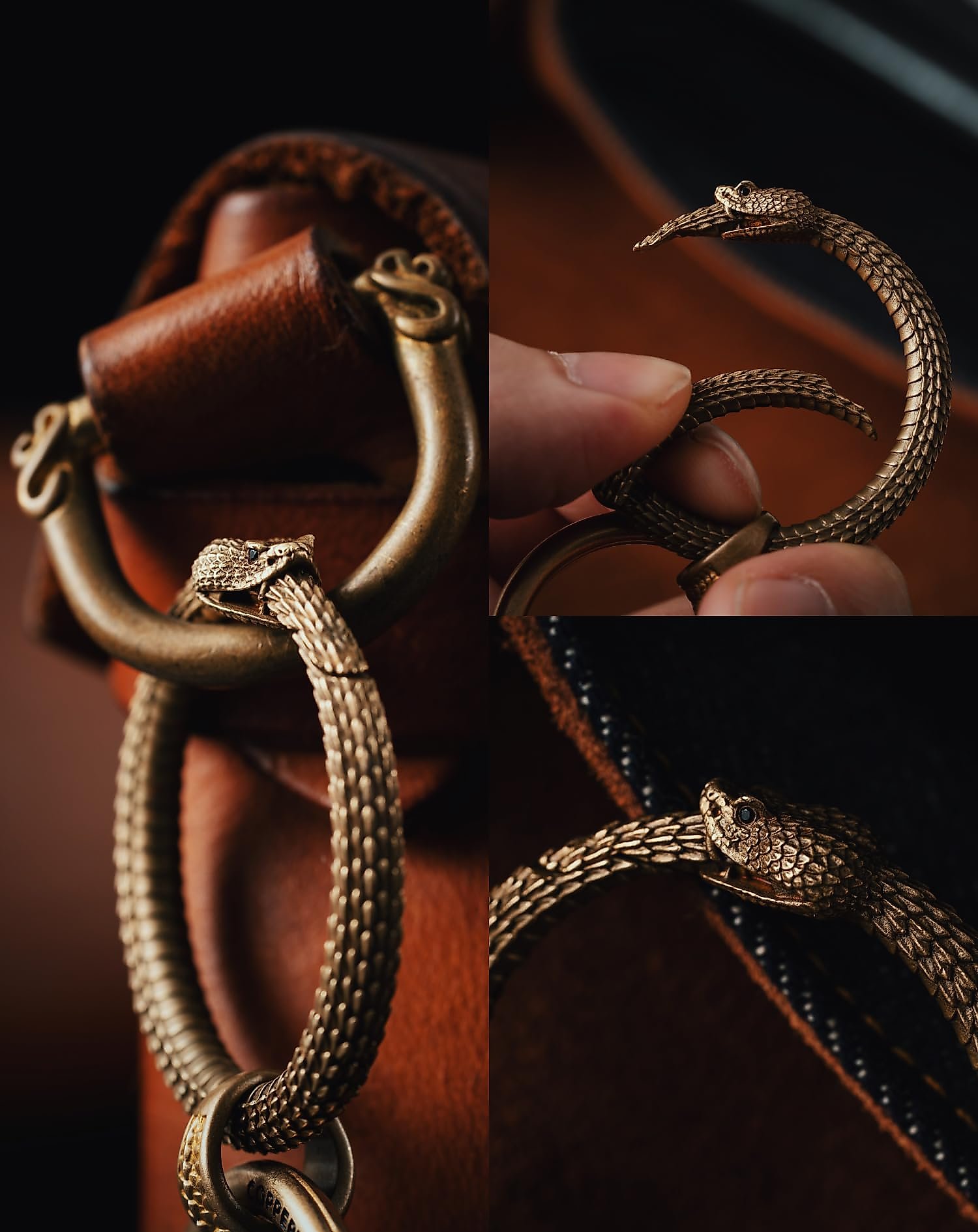 COPPERTIST.WU Ouroboros Snap Brass Keychain Keyring Spring Clip Ring with Key Ring