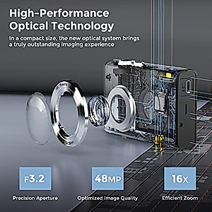 Digital Camera Auto Focus 2.7K Vlogging Camera HD 48MP 16X Digital Zoom Camera with 32G Memory Card 2 Batteries YouTube Portable Mini Compact Camera for Kids Teens Adult Beginner