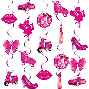 Pink Party Decorations Hot Pink Girls Hanging Birthday Party Decoration Pink Let's Go Bachelorette Party Decoration Princess Birthday Suppiles for Girls Doll Theme Party Cowgirl Birthday Decor